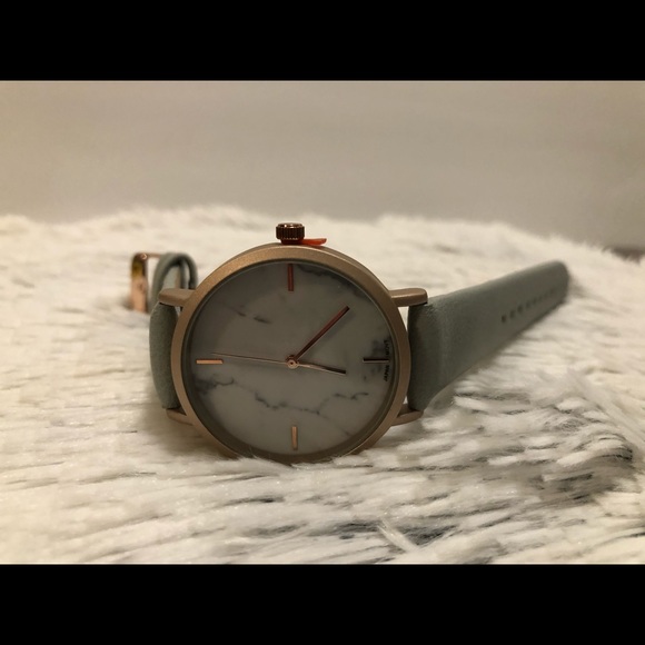 QRTZ | Accessories | White Marble Face Rose Gold And Pastel Blue Watch ...